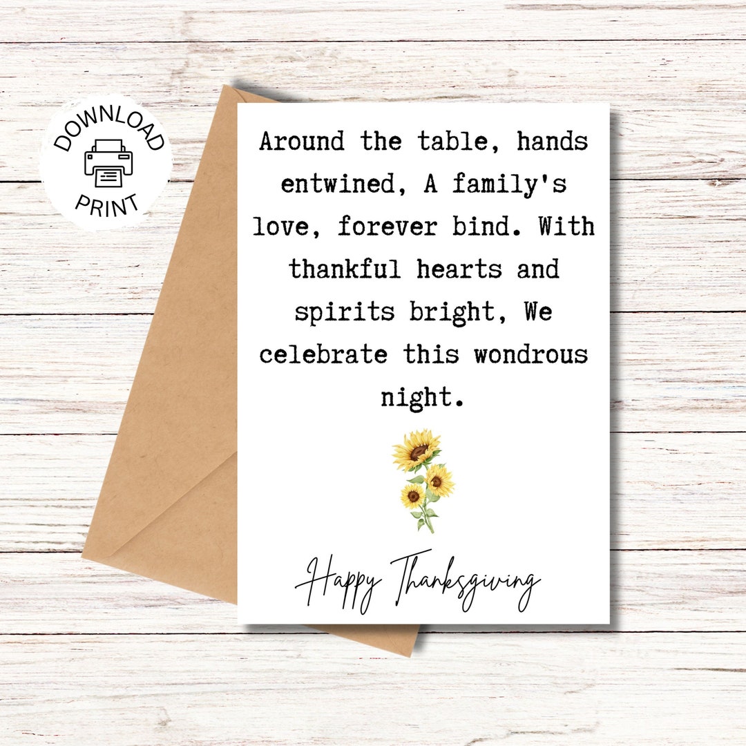 Printable Thanksgiving Card, Thankful Hearts, Thanksgiving Poem Card ...
