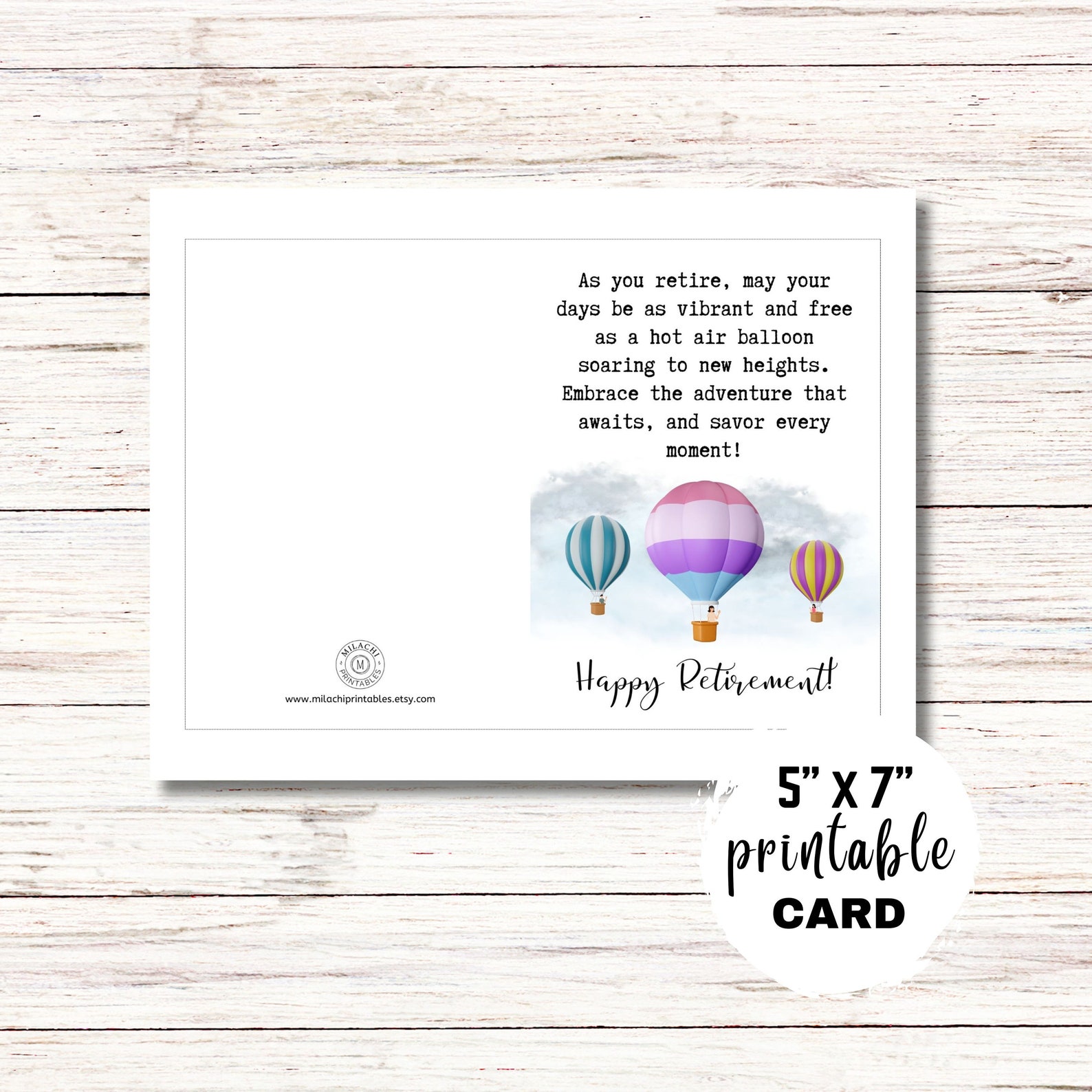 Printable Retirement Card, Into the Open Skies, Hot Air Balloon, Happy ...