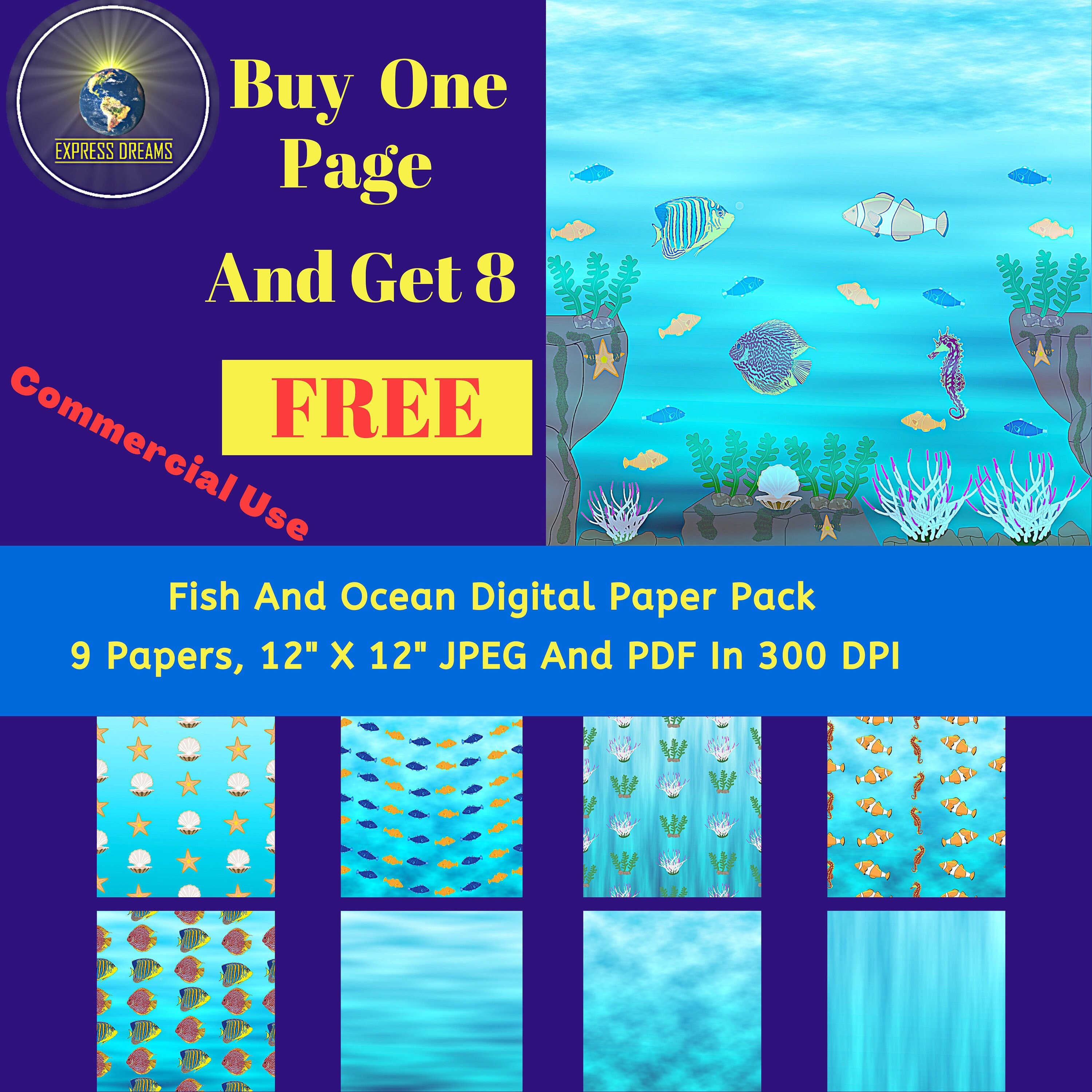 Fish and Ocean Digital Paper, Ocean Digital Paper, Fish Digital Paper ...