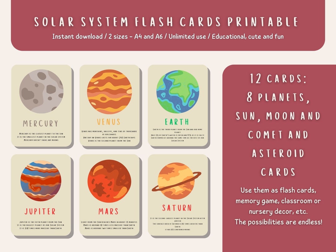 Solar System Flash Cards Printable / Planets Memory Game / - Etsy España