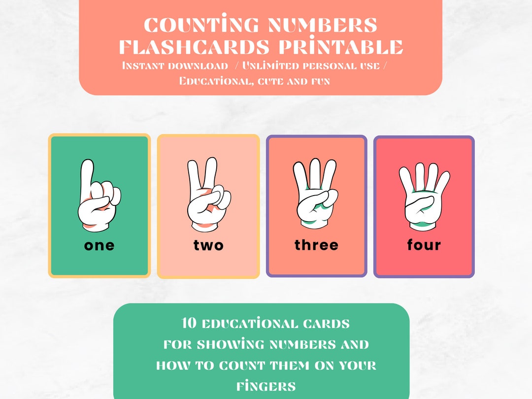 Counting Numbers Flashcards for Children Printable 10 Cards / - Etsy