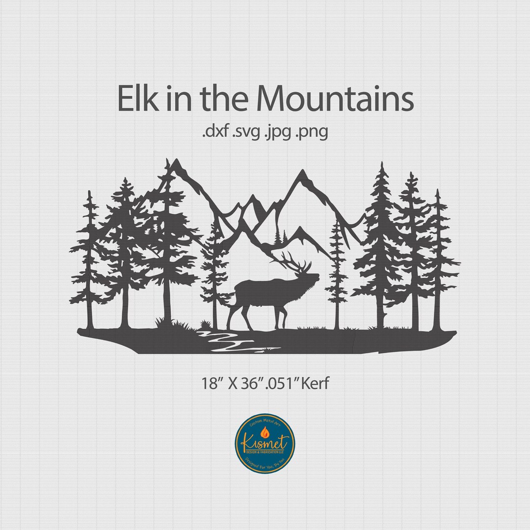 Elk Mountain Nature Scene: Plasma Laser Cutting Files (SVG, DXF, PNG ...