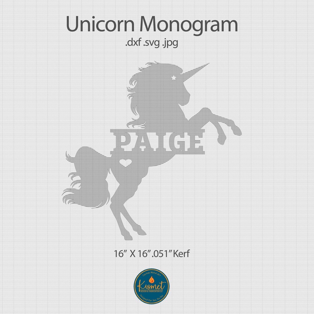 Monogram Unicorn Dxf File for Cnc Plasma, Kismet Cut Ready DXF ...