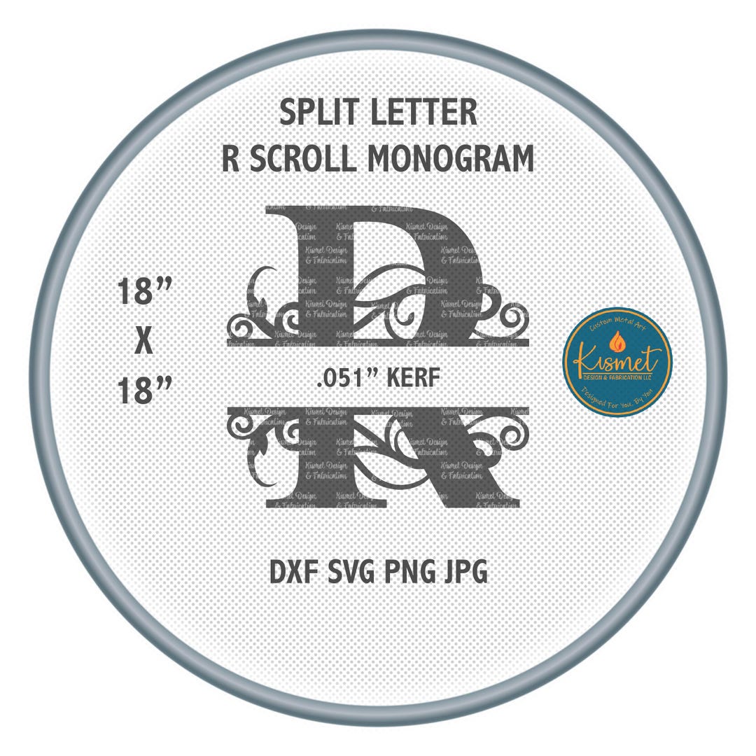 R Split Letter Monogram SVG, Scroll Name Sign, CNC Plasma DXF, Laser ...