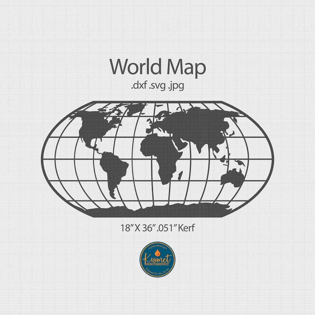 World Map Dxf Cut File for Plasma Cutting, Globe Map Laser Cut File for ...