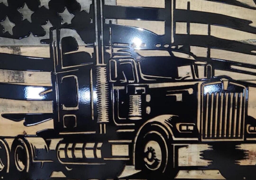 Semi Truck Dxf File for Cnc Plasma Cutting, Semi and Flag Svg File for ...