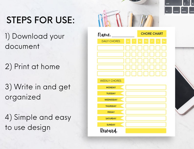 Printable Daily & Weekly Chore Checklist for Rewards - Etsy