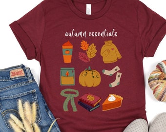 Fall Essentials Shirt Pumpkins Falling Leaves Fall Shirt - Etsy