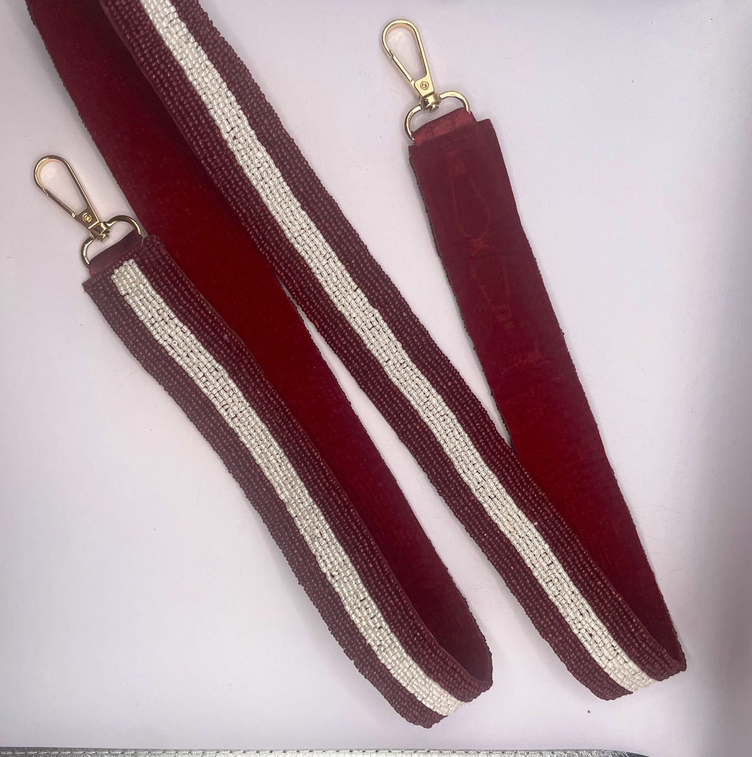 Maroon and White Stripe Beaded Purse Strap - Etsy