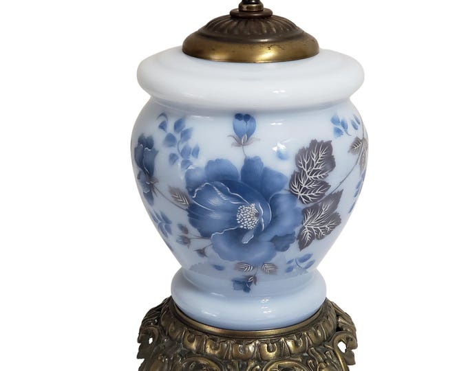 Vintage Hurricane Lamp Night Light Blue White and Gray With Flowers 12 ...