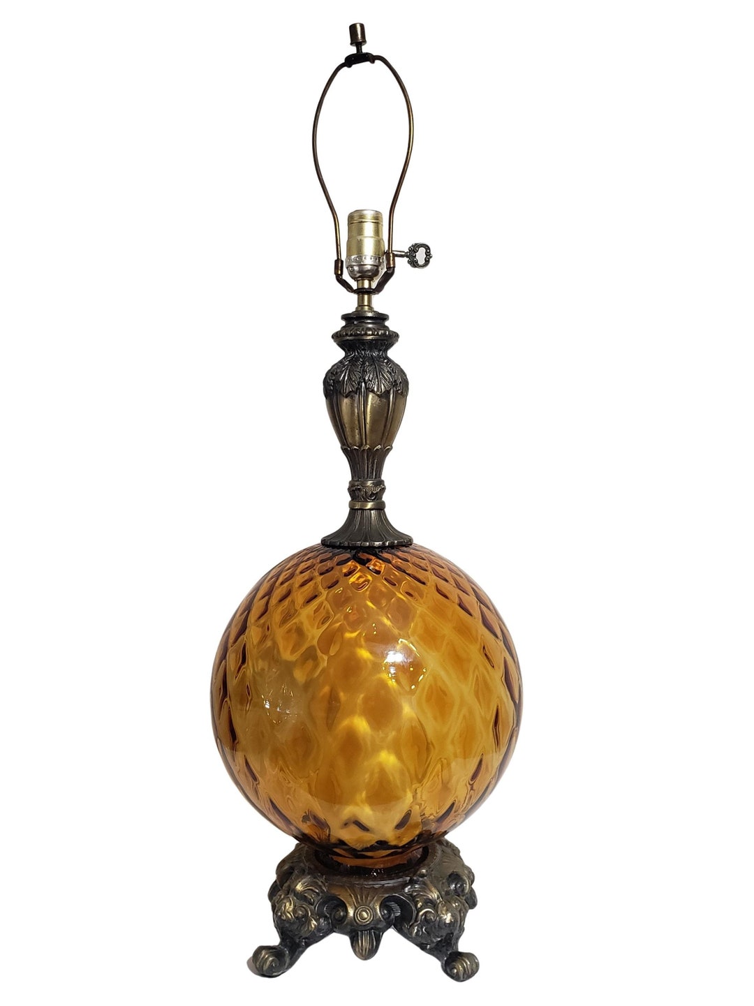Vintage Mid Century Modern Table Lamp Round Globe Diamond Pattern 32 ...