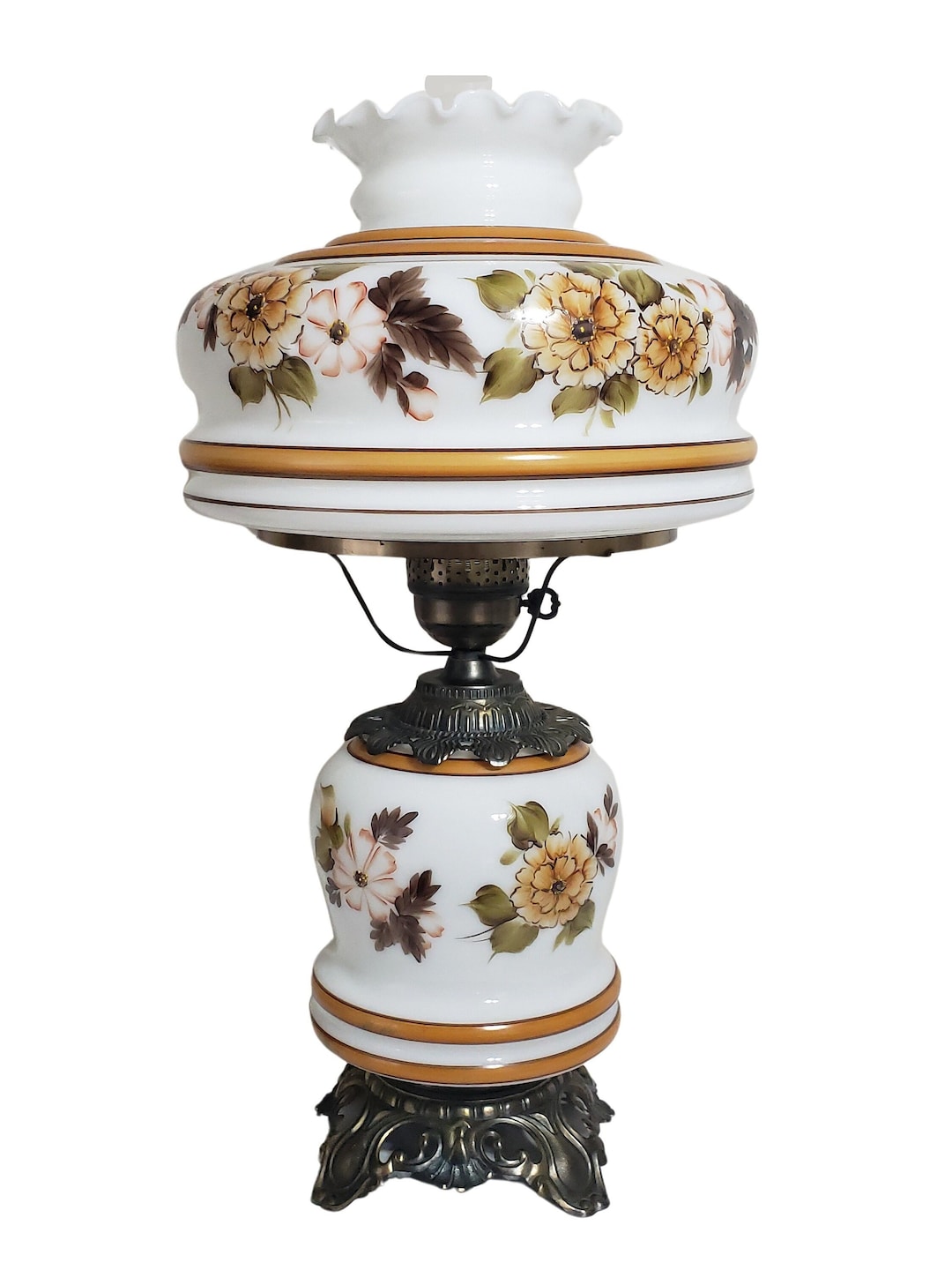 Vintage Hurricane Lamp White Flowers Floral Very Large 25" - 26" Tall ...