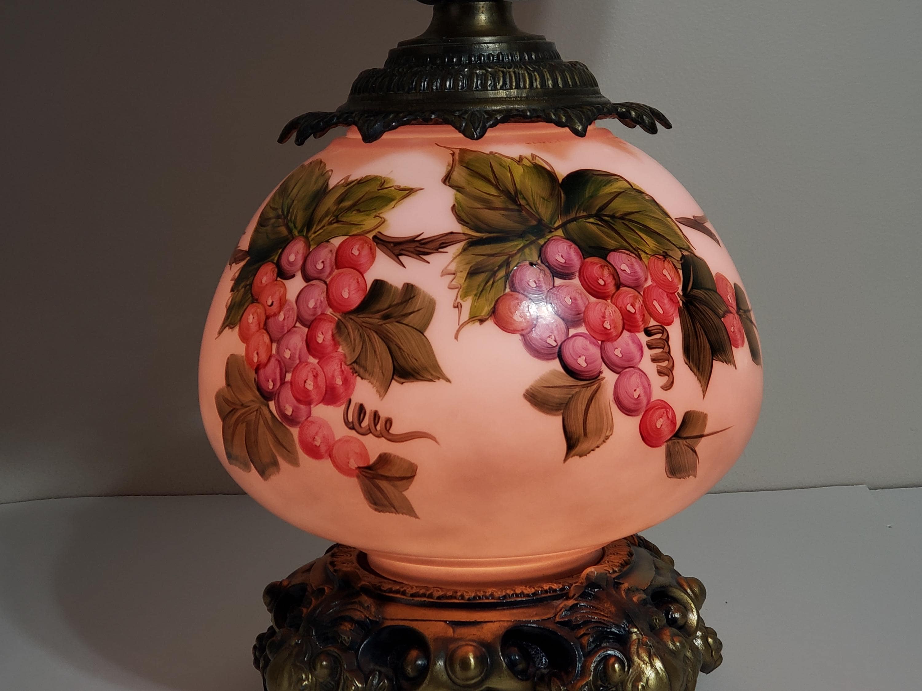 Vintage Hurricane Lamp Pink Purple Grapes Very Large 27