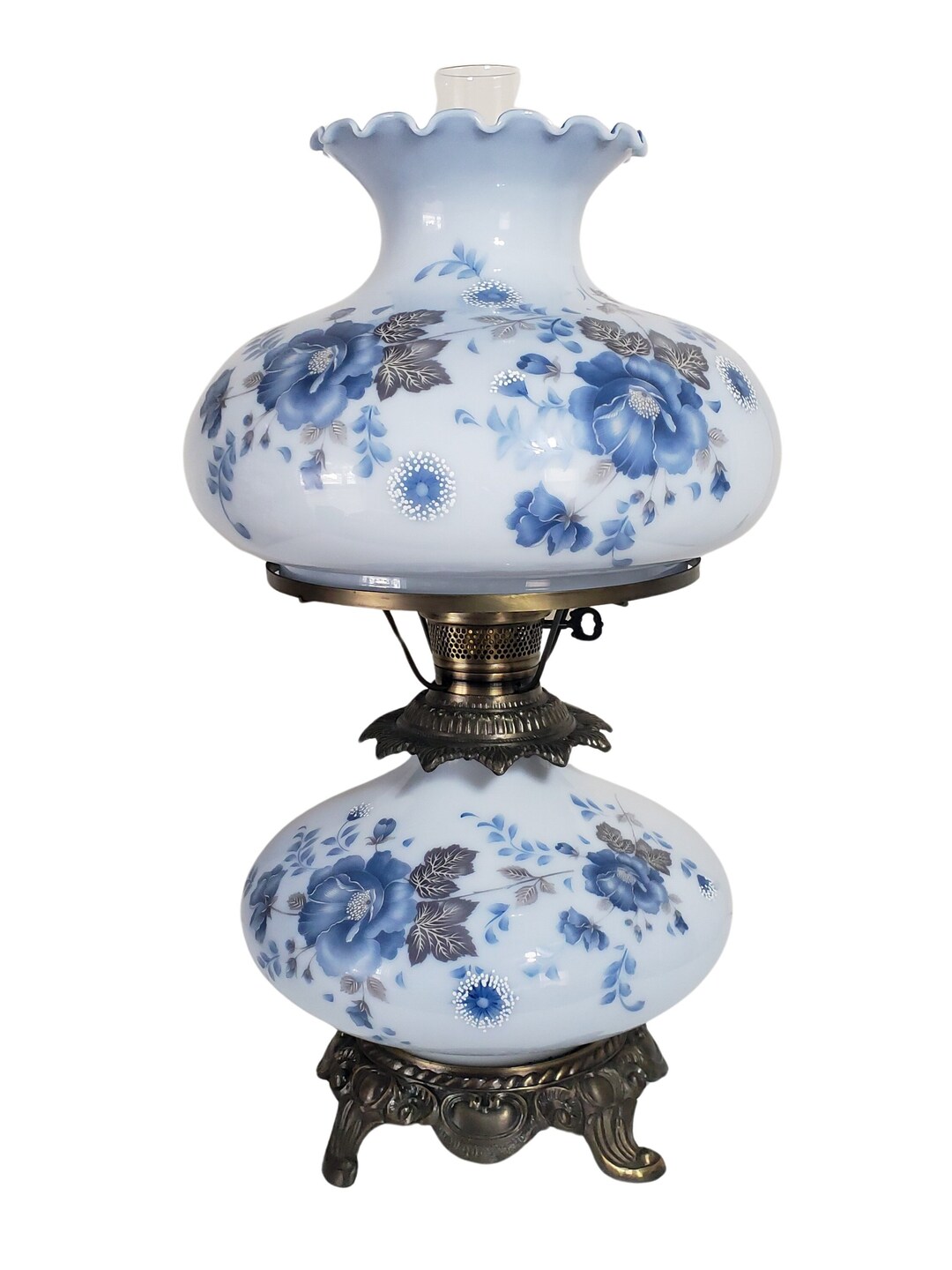 Vintage Hurricane Lamp Blue With Blue Roses Floral 23 24 1/2 Tall - Etsy