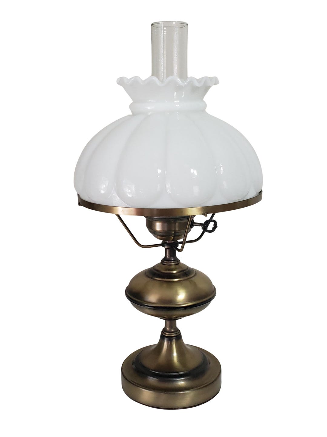 Vintage Antique Brass Hurricane Table Lamp White Melon 17 1/2" - 22 ...