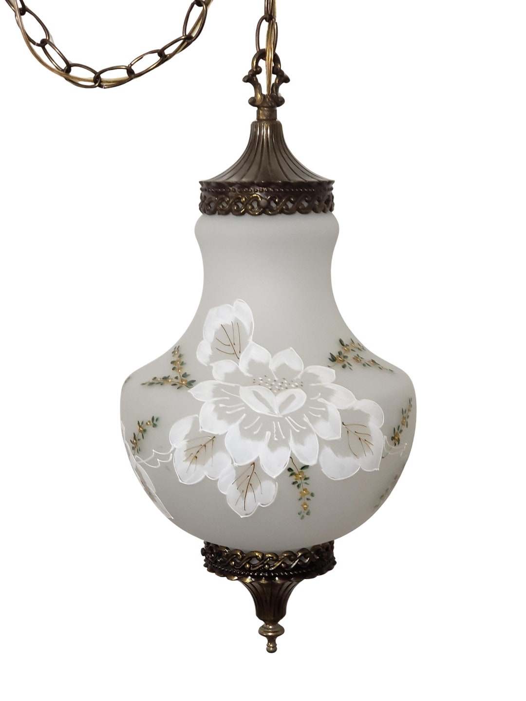 Vintage Hanging Swag Lamp Mid Century Modern Retro White Frosted With ...