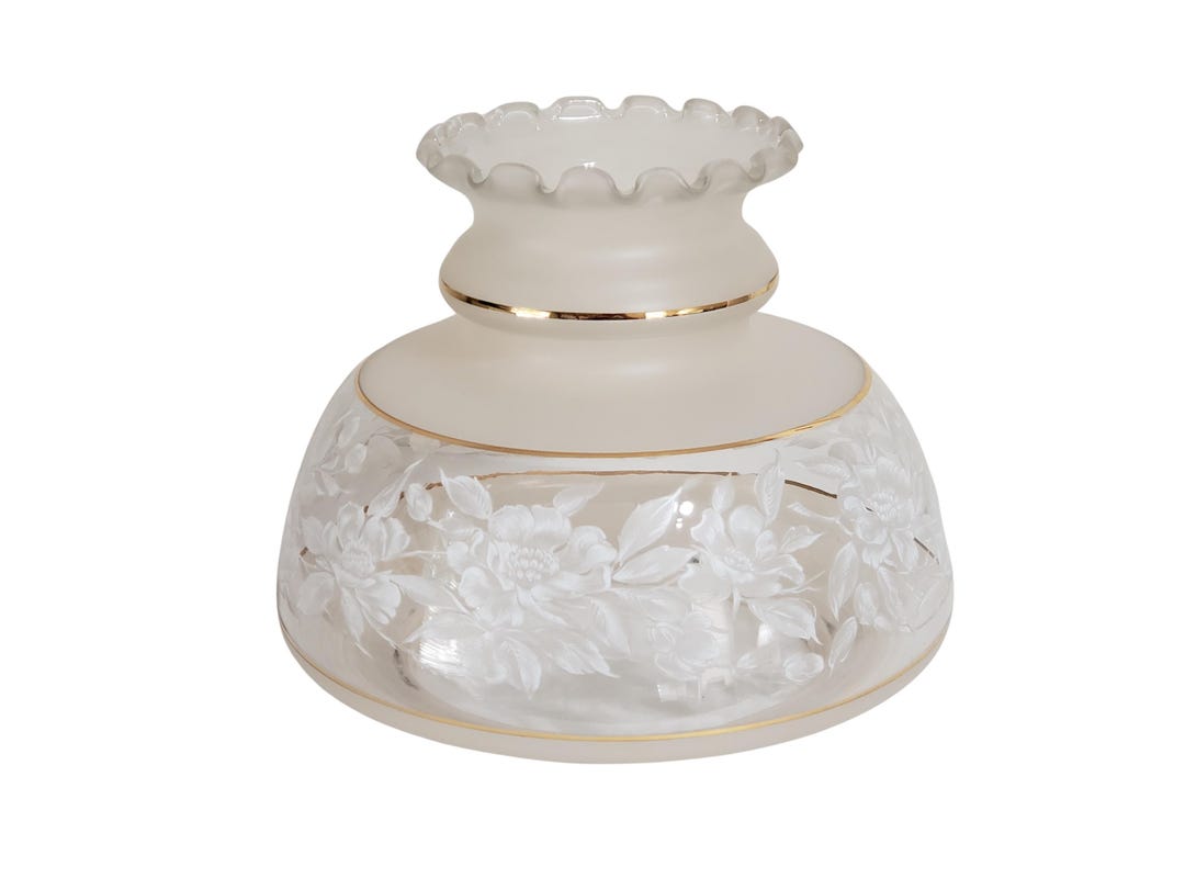 Vintage Hurricane Lamp Shade Quoizel With Floral Flowers Fits 7" Holder ...
