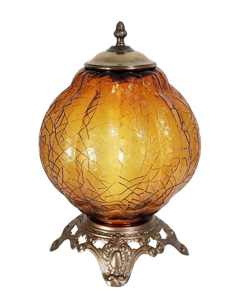 Vintage Hurricane Mid Century Modern Amber Crackle Night Light Lamp 15 ...