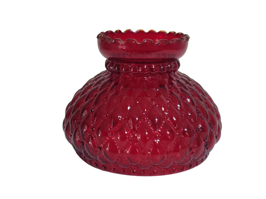 Vintage Hurricane Lamp Shade Ruby Red Diamond Quilt Fits 7" Holder ...