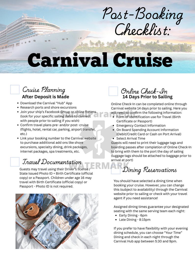 Carnival Cruise Post-booking Checklist | Cruise Planning Guide PDF ...