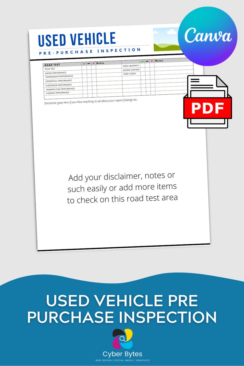CANVA TEMPLATE Used Vehicle Pre Purchase Inspection - Etsy
