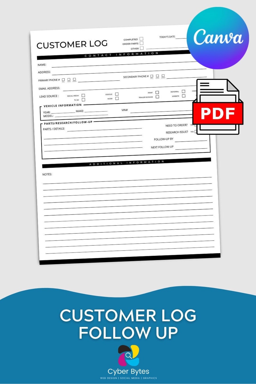 CANVA TEMPLATE Customer Log Follow Up - Etsy