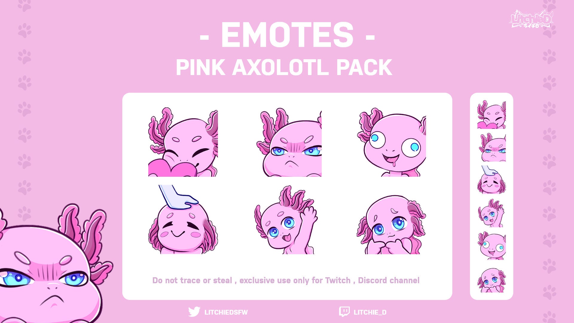 Pink Axolotl I Pack of 6 I Twitch & Discord Emoticons - Etsy