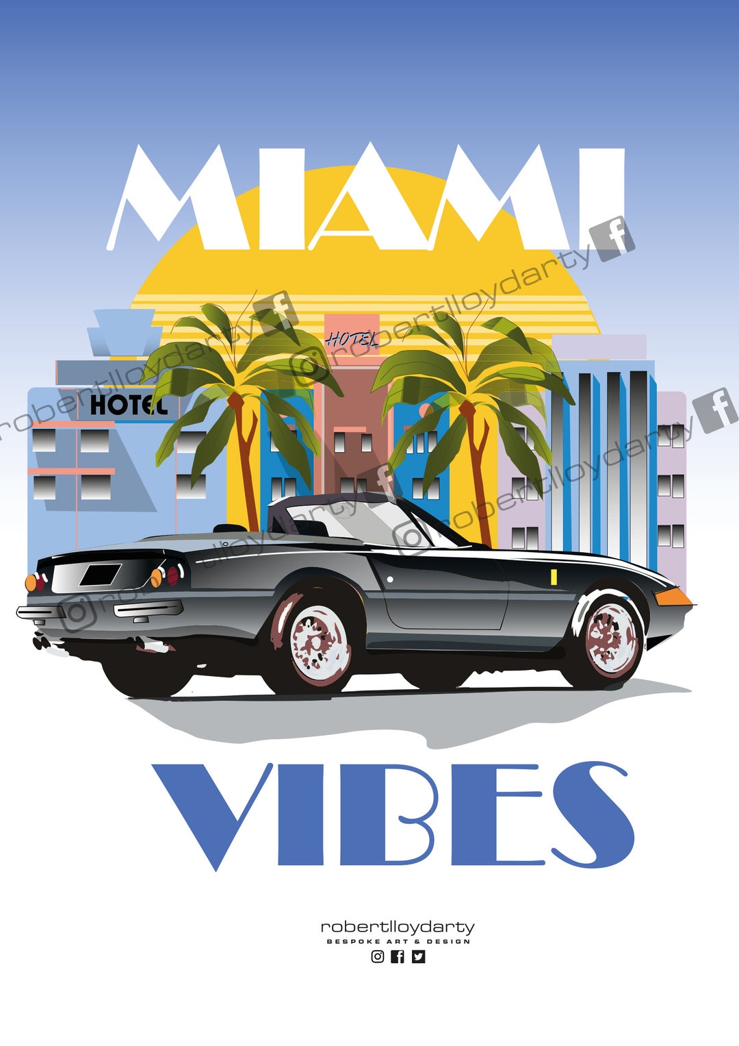 Ferrari Daytona, Miami Vibes, Black Ferrari Scuderia - Etsy