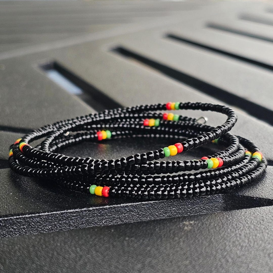 Rasta Beaded Cuff Bracelet – Black Seed Bead Memory Wire Bracelet ...