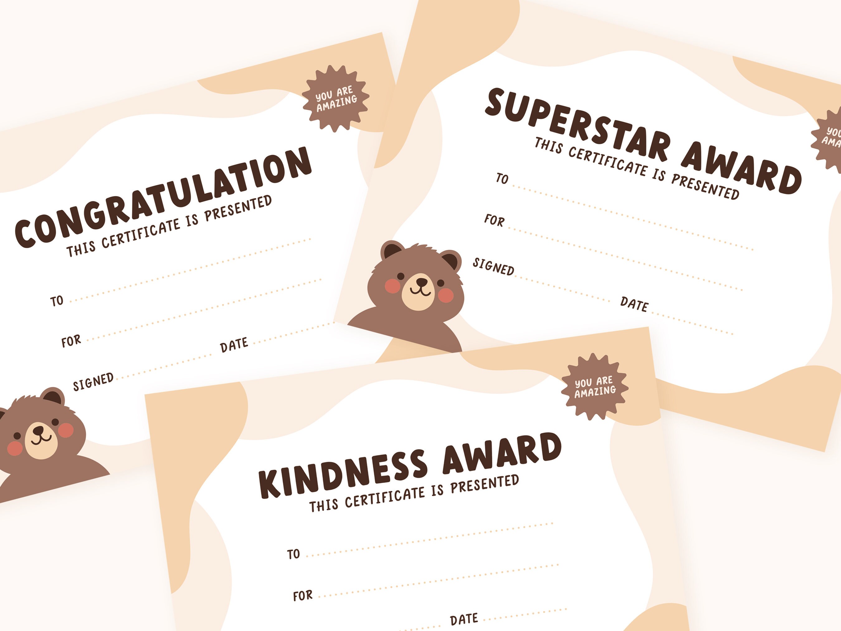 Childrens Certificate of Achievement Well Done Kindness Award Cute Kids ...
