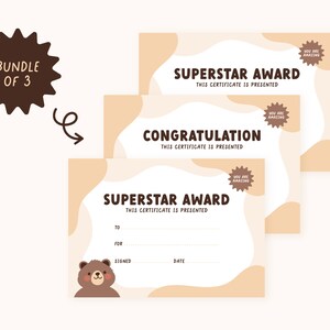 Childrens Certificate of Achievement Well Done Kindness Award Cute Kids ...