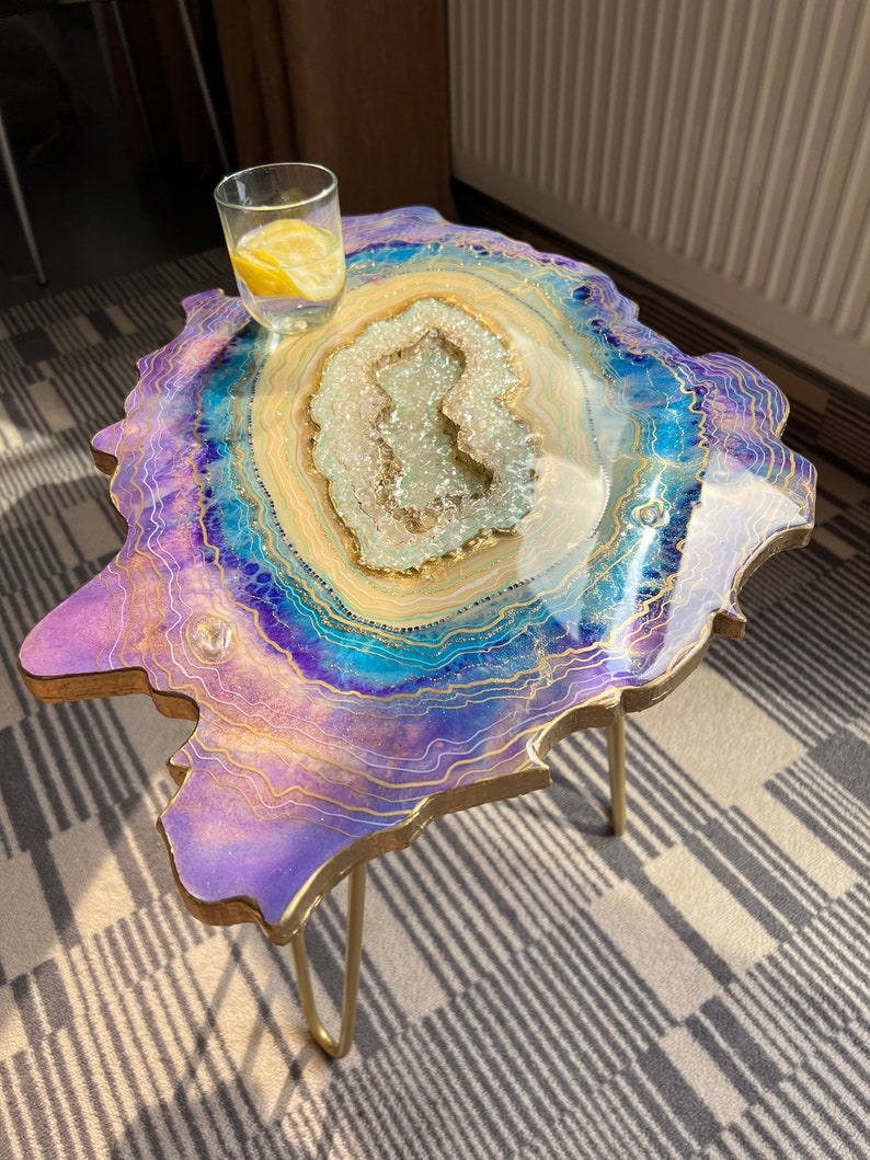 Handmade Epoxy Resin Coffee Table: Purple Geode Design (600x400 Mm) - Etsy