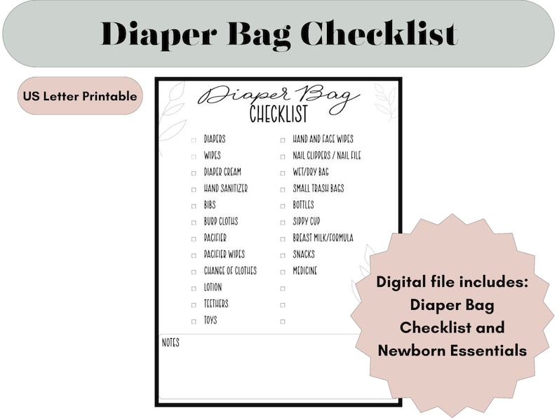 Diaper Bag Checklist Newborn Essentials Newborn Must Haves - Etsy