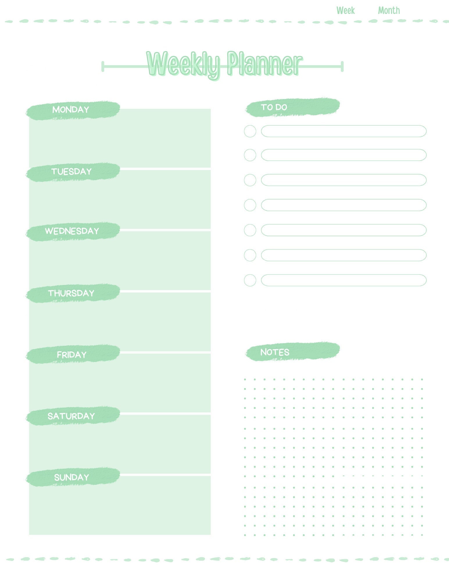 Printable Green Minimalist Weekly Planner Weekly Schedule - Etsy