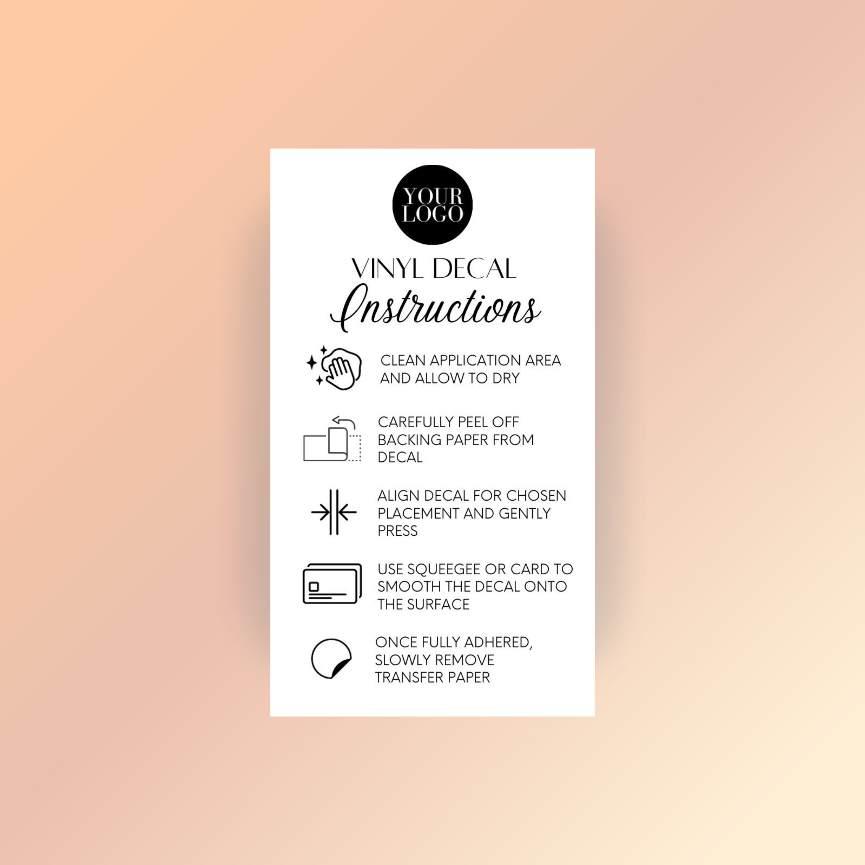 Editable Vinyl Decal Instructions Card, Cute Printable Vinyl ...