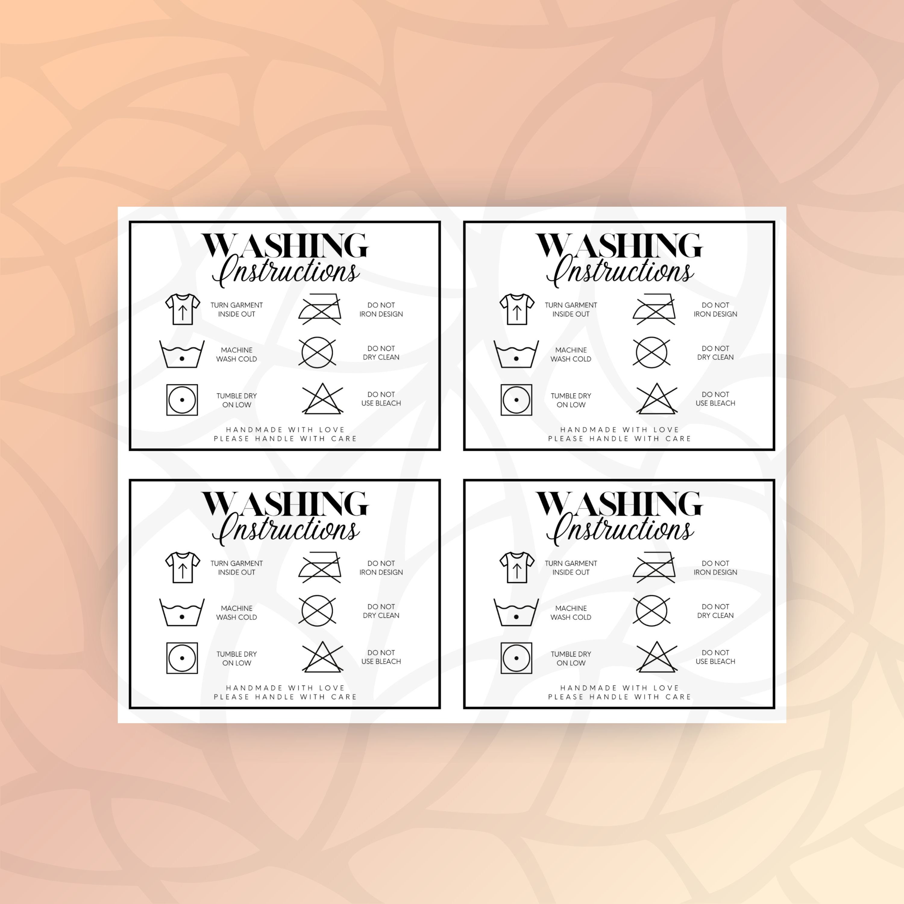 Clothing Card Washing Instructions, Round Cute Printable Garment Care ...