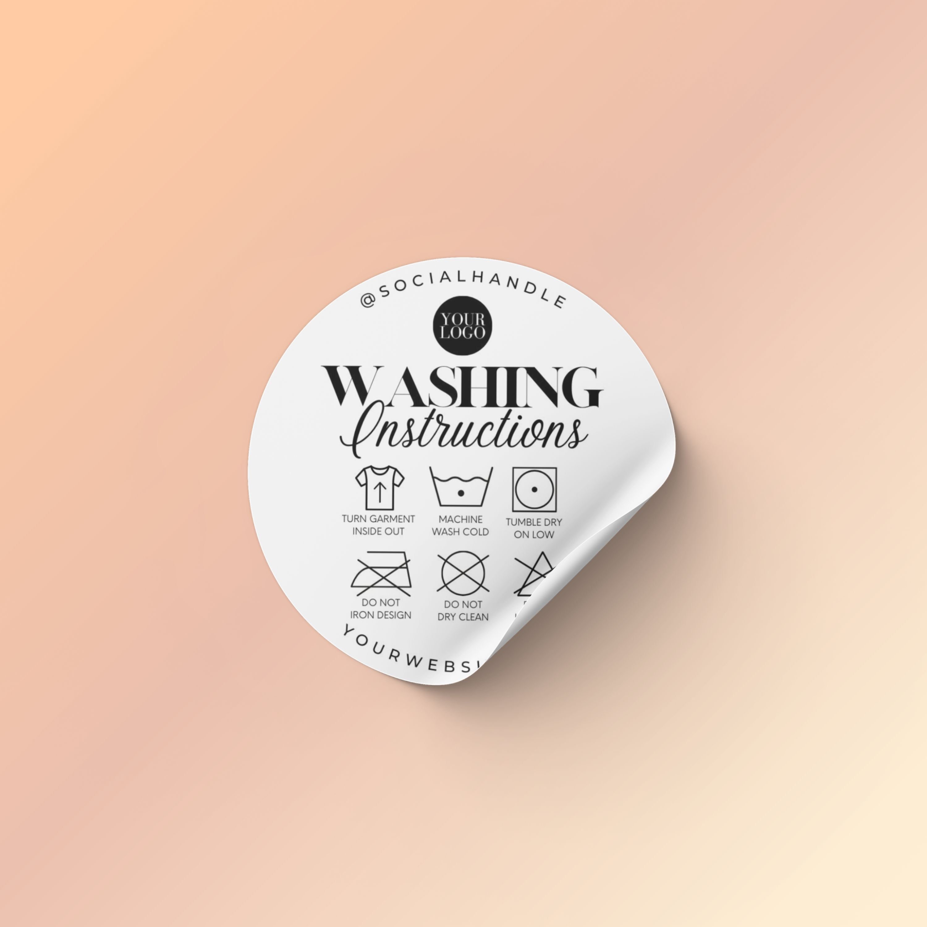 Editable Clothing Card Sticker, Care Instructions, Round Cute Printable ...