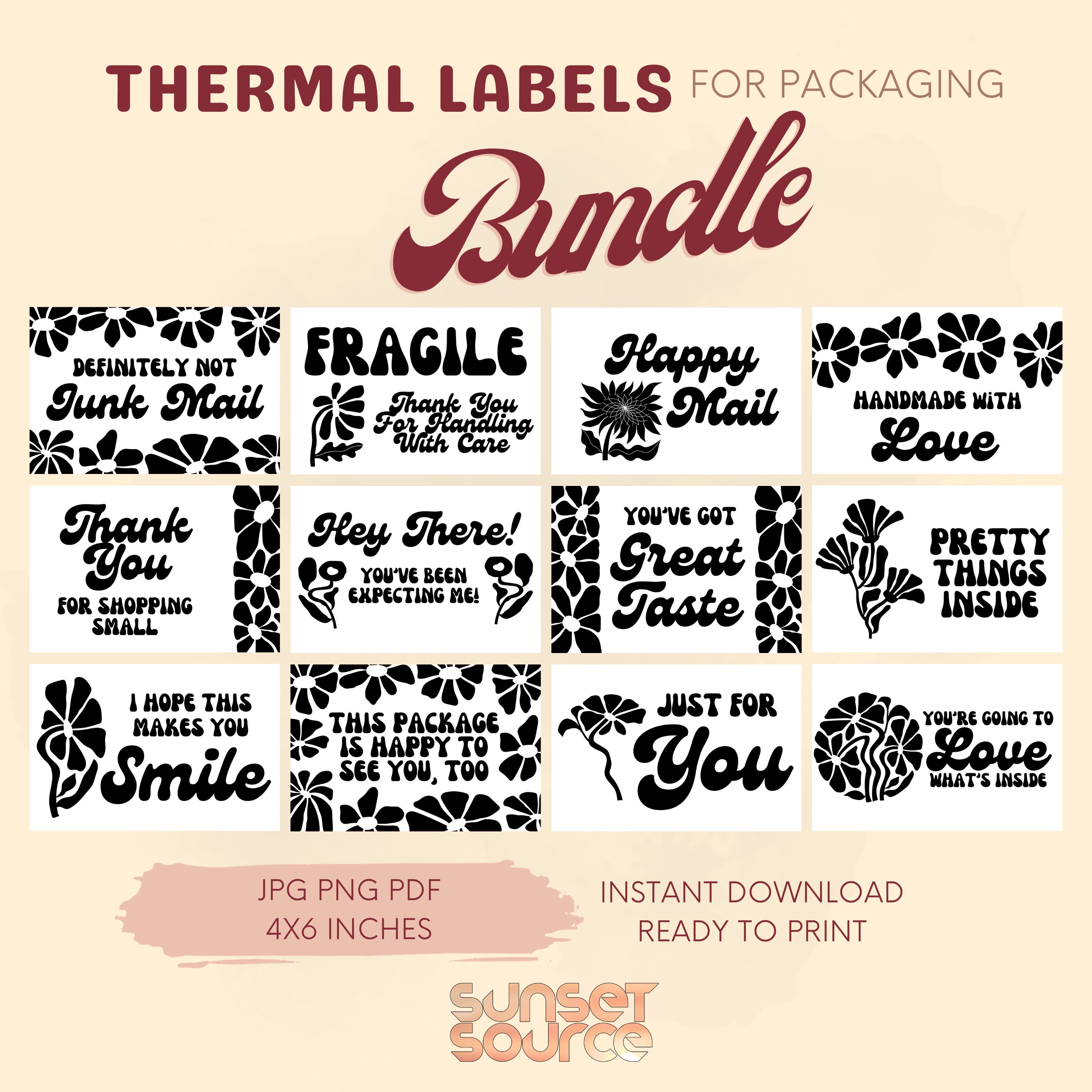 Groovy Floral Thermal Printer Labels, Small Business Packaging Label ...