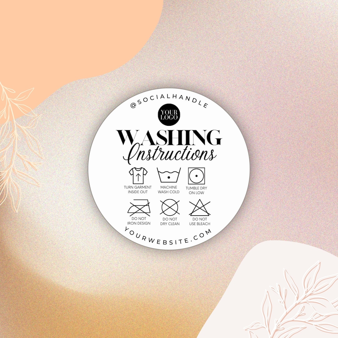Editable Clothing Card Sticker, Care Instructions, Round Cute Printable ...