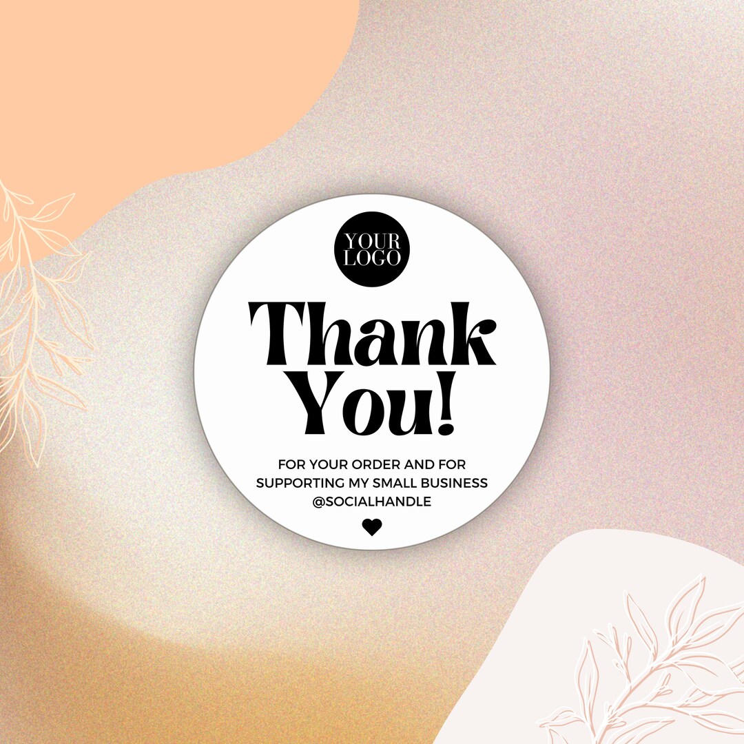 Cute Editable Thank You Round Sticker, Editable Small Business ...