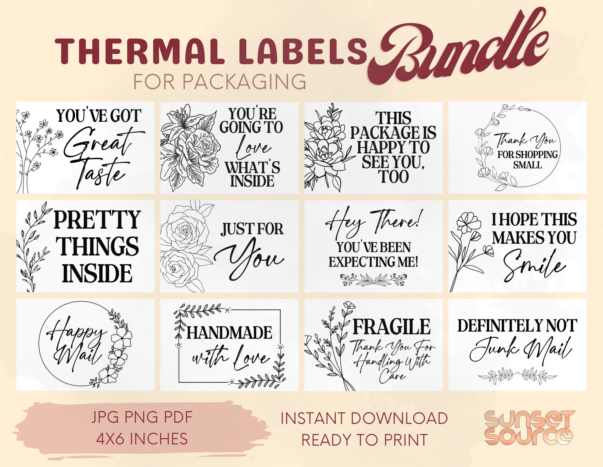 Floral Thermal Printer Labels Small Business Packaging Label - Etsy