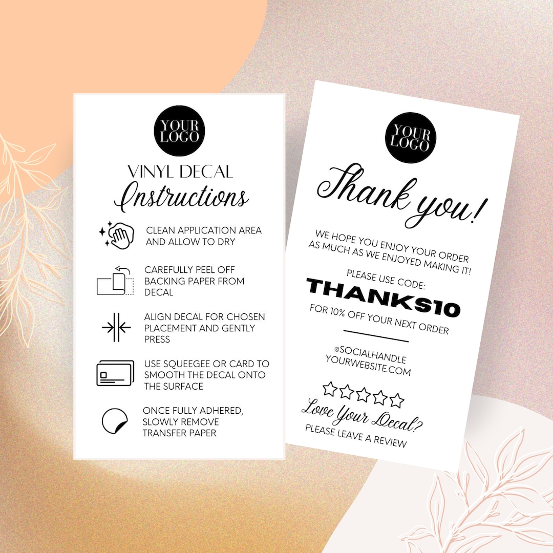 Editable Vinyl Decal Instructions Card, Cute Printable Vinyl ...