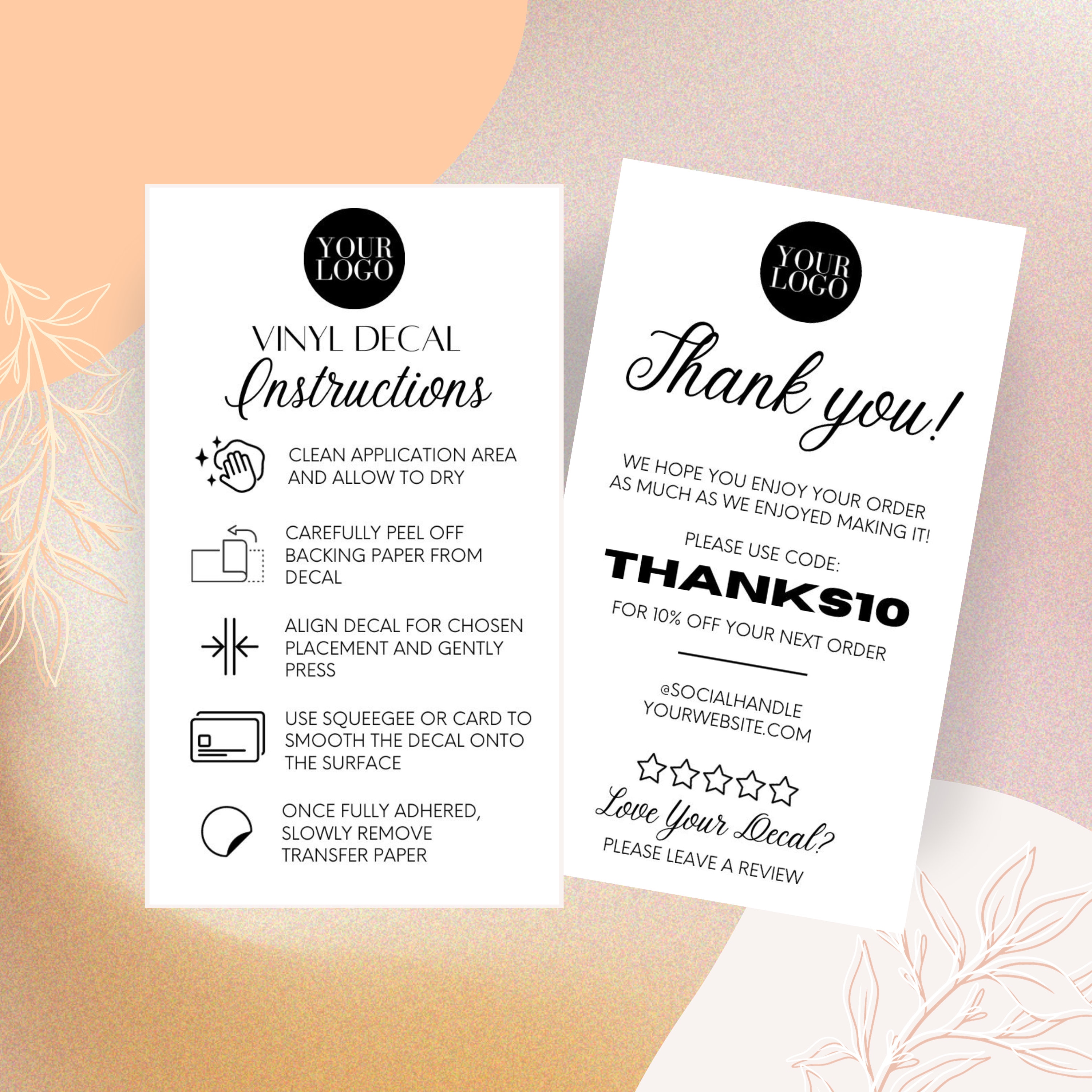 Editable Vinyl Decal Instructions Card, Cute Printable Vinyl ...