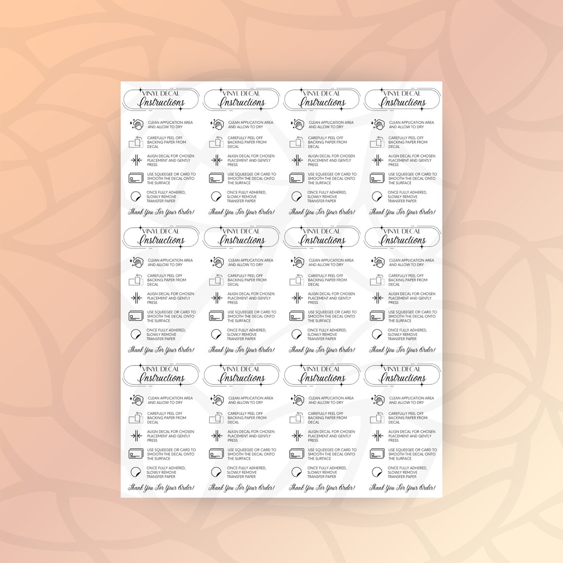 Vinyl Application Card, Printable Vinyl Decal Instructions, Cute ...