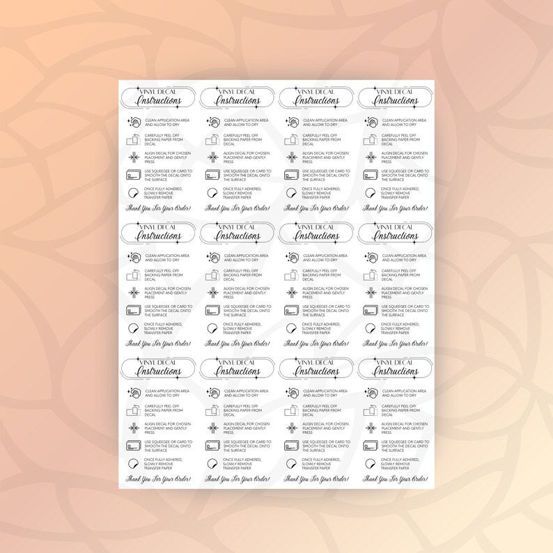 Vinyl Application Card, Printable Vinyl Decal Instructions, Cute ...