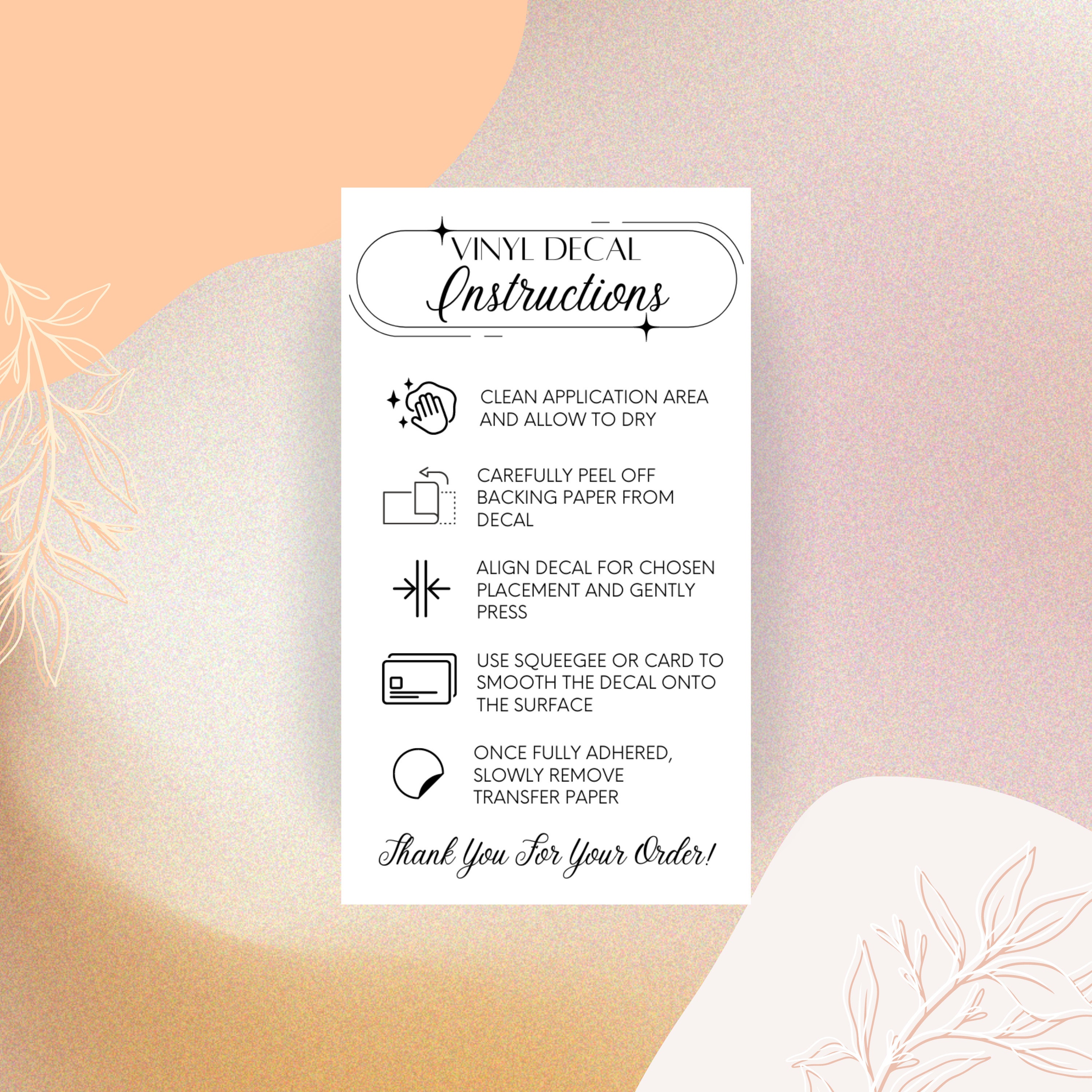 Vinyl Application Card, Printable Vinyl Decal Instructions, Cute ...