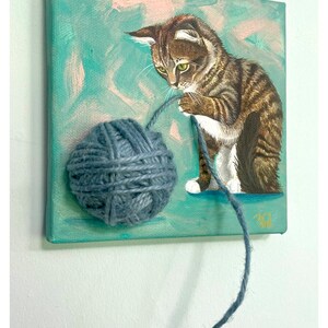 Kitten Playing With 3D Ball of Yarn Acrylic Painting, Wall Decor, Cat ...