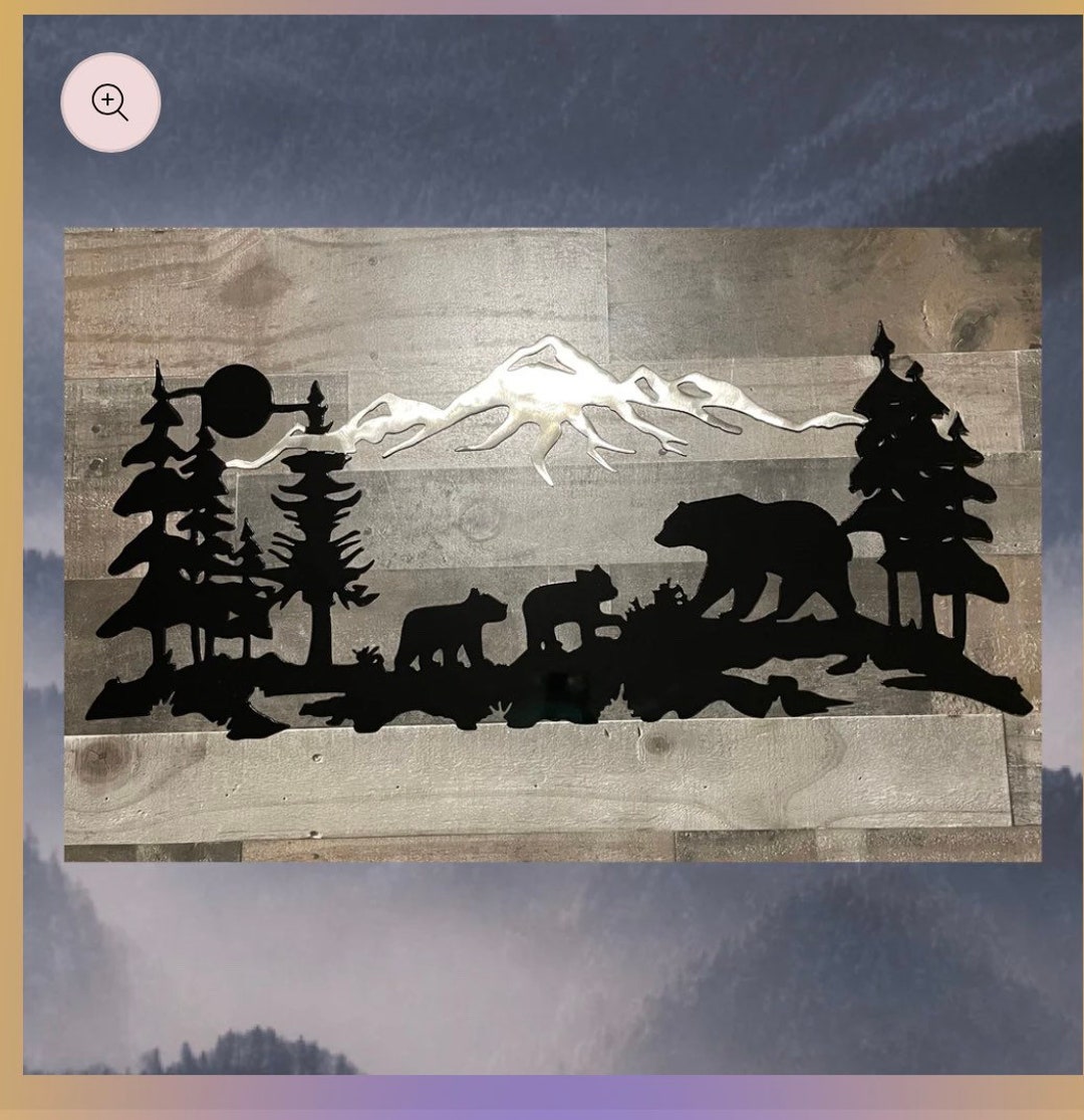 Bear With Cubs Metal Wall Art: Mountain Scene Decor - Etsy