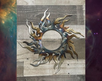 Flare Sun, Metal Sun 1, Fire Affect, Metal Wall Art, Cosmic Art, Metal ...