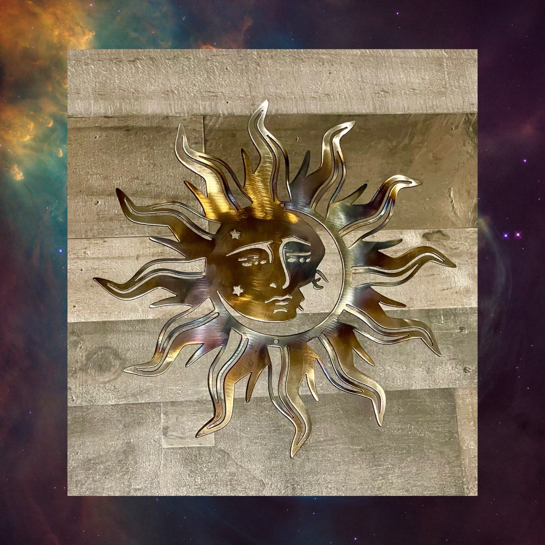 Flare Sun, Metal Sun 4, Sun With Moon, Cosmic Art, Metal Wall Art, Sun ...